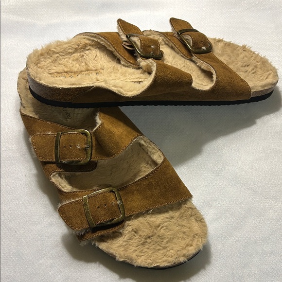 Sun + Stone | Shoes | Sun Stone Mens Tan Suede Furlined Sandals | Poshmark
